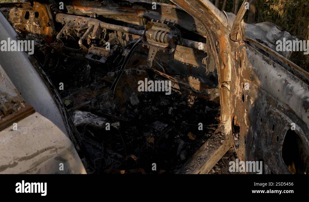 Burnt out car. Inside a burnt auto. The burned-out car interior Stock ...