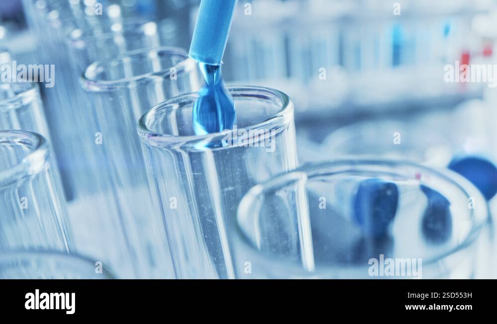 Scientific Laboratory: Pipette Dropping Liquid into Test Tubes, Medical ...