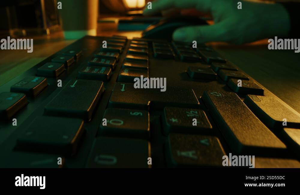 Close-up Moving Macro Shot: Person uses Mouse, Typing on the Computer ...