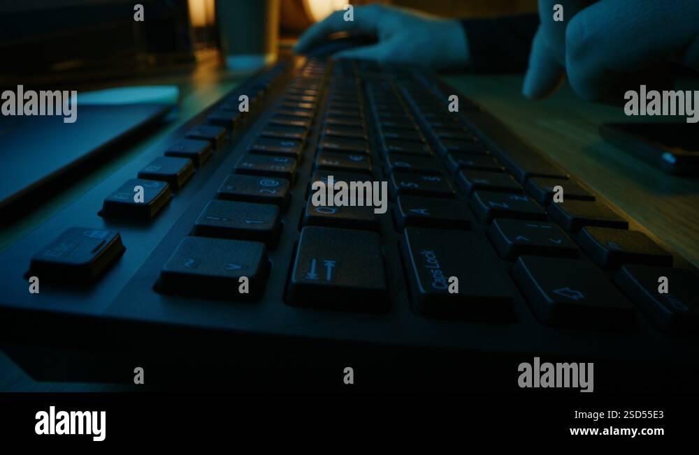 Close-up Moving Macro Shot: Person uses Mouse, Typing on the Computer ...