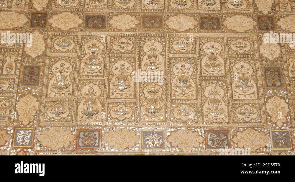 Wall of the Mirror Room Inside Sheesh Mahal in Amer (Amber) Fort Stock ...