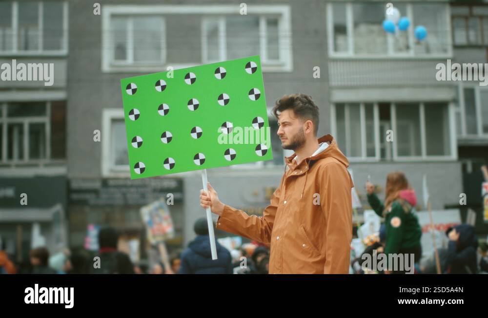 Worker strike. Human with blank banner. Background of crowd of people ...