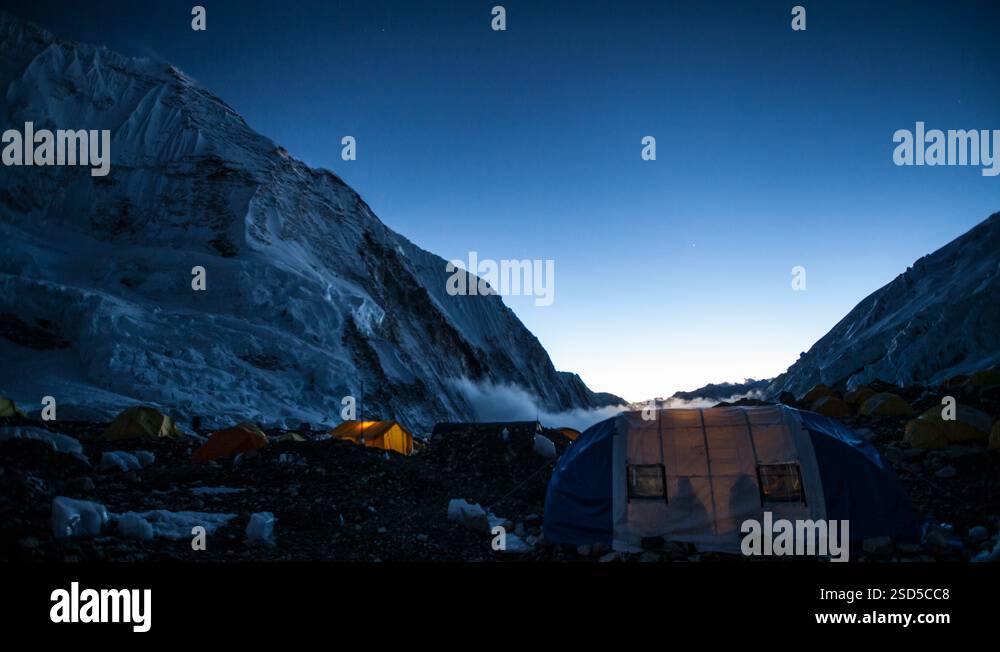 Mess tent at camp 2 day to night on Mt Everest Stock Video Footage - Alamy