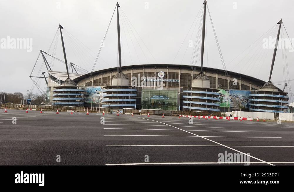 Manchester City FC Etihad Stadium low aerial shot Stock Video Footage ...