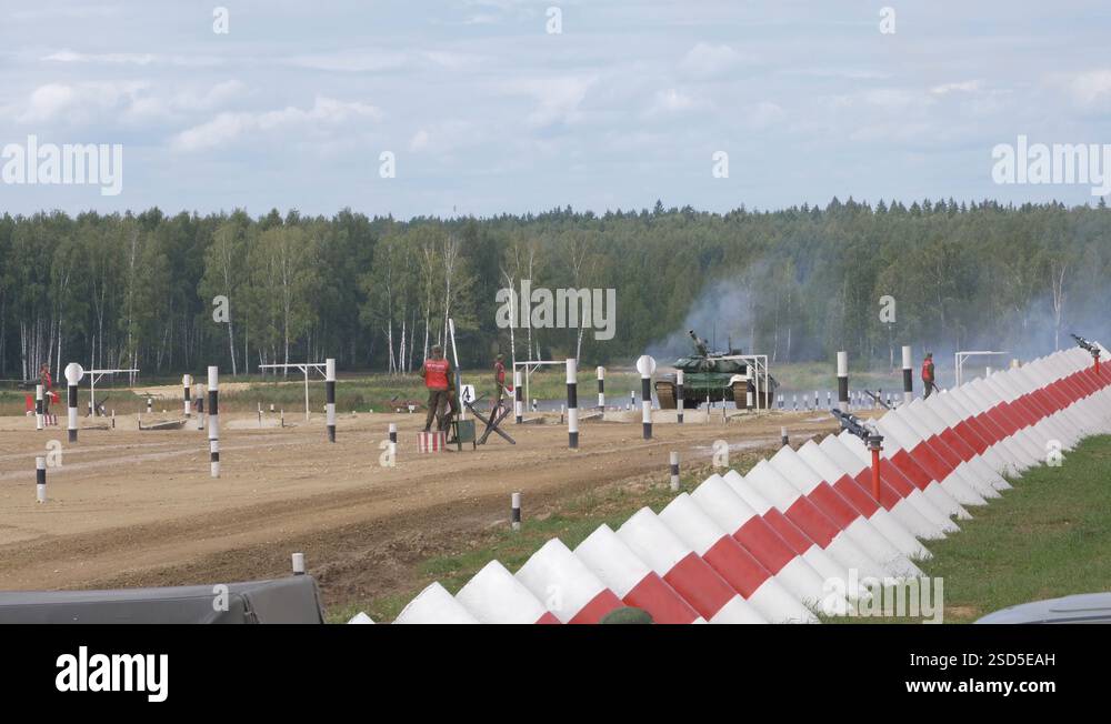Russian military tank t72 competitor rides on an obstacle course Stock ...
