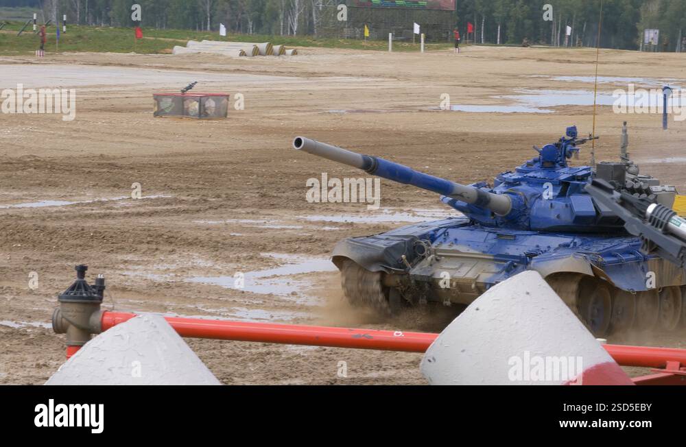 Russian military tank t72 competitor rides on an obstacle course Stock ...