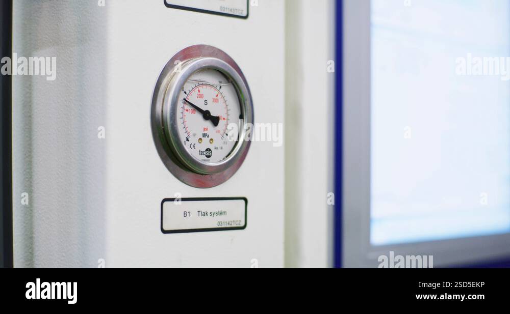 Pressure Gauge On Control Panel.Pressure Indicator Stands On Machine ...