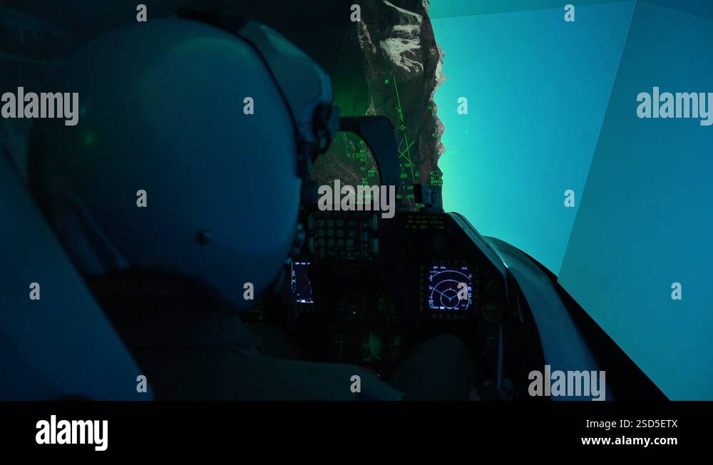 U.S. Air Force pilot flying F-16 flight simulator during training Stock ...
