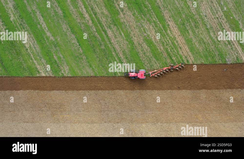 Tractor Plow Field Prepares Agricultural Land For Planting Crop Aerial ...