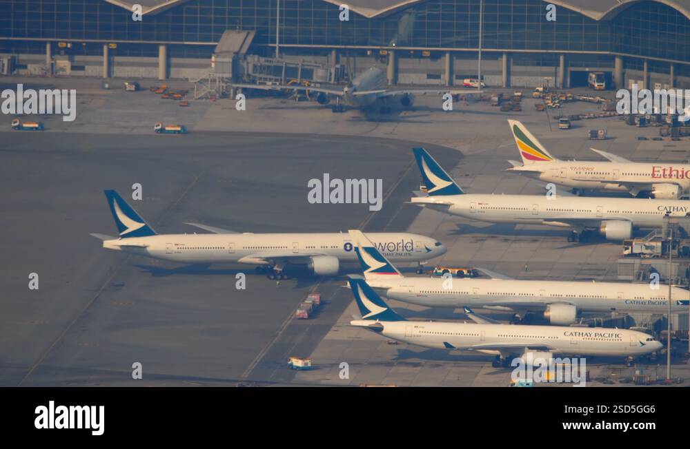 Boeing 777 push back, aerial view Stock Video Footage - Alamy