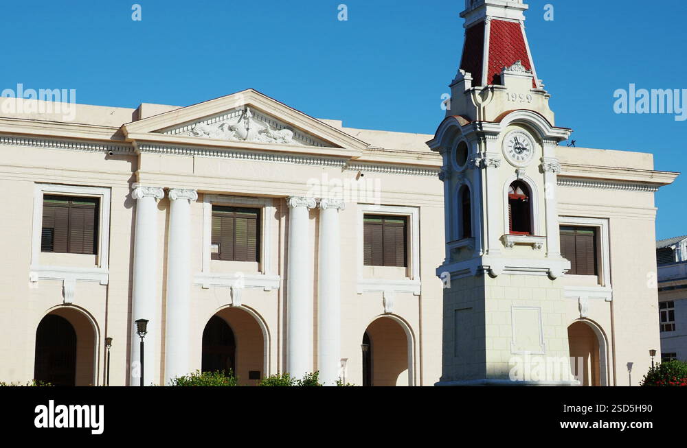 Clock Tower and Aduana Building in port of Santiago de Cuba Stock Video ...