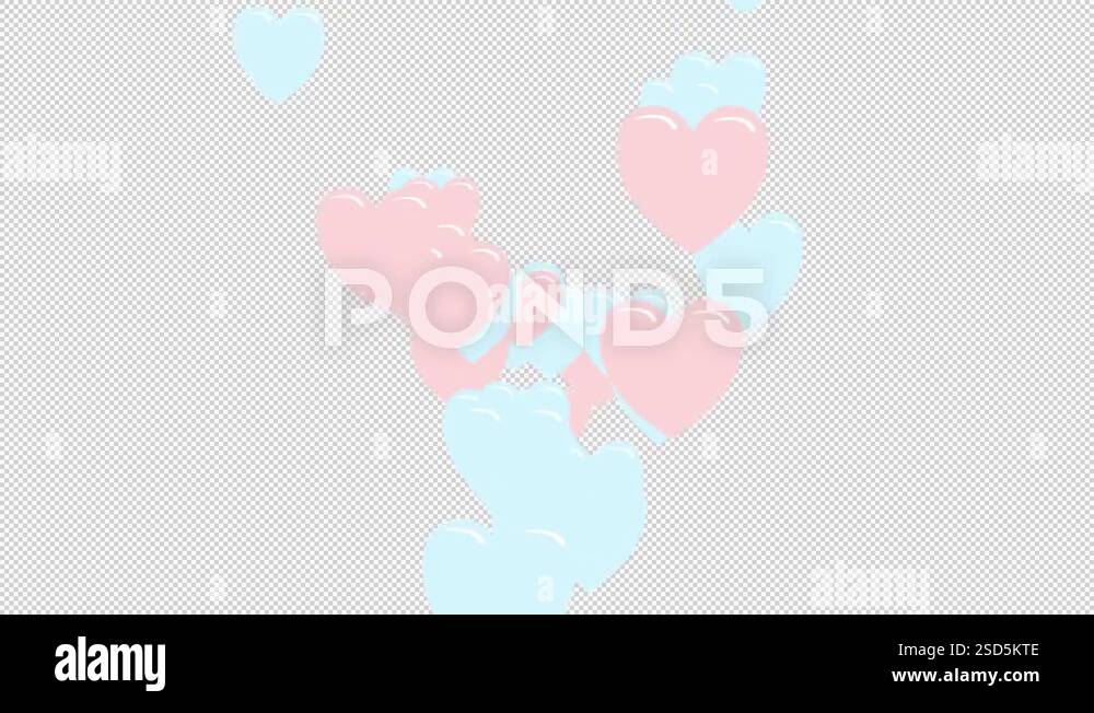Flying hearts on a transparent background. 2d illustrated animation ...