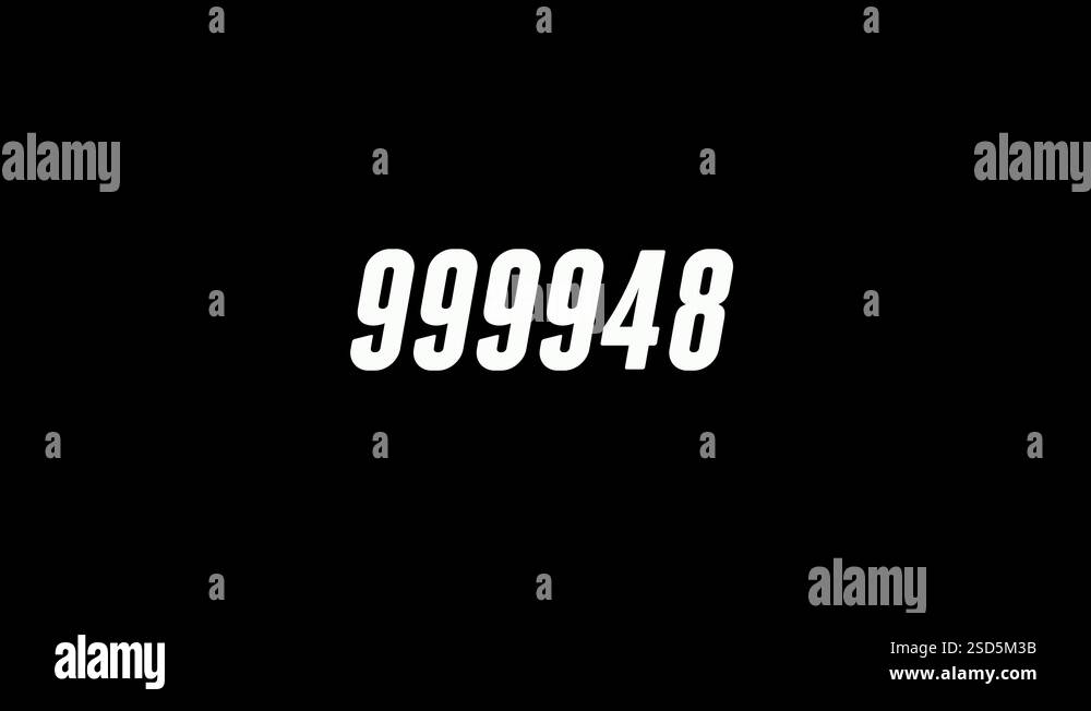 Animated counter 999900-1000000 white jumping symbols on black ...