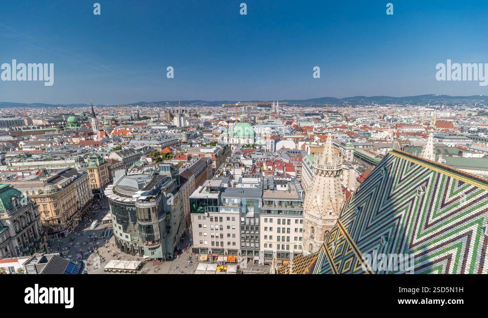 Panoramic aerial view of Vienna, austria, from south tower of st ...