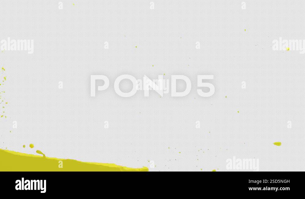 Animated front view of great amount of flowing yellow paint from left ...