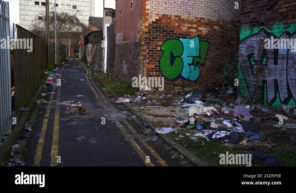 Rubbish, litter dumped in a back alley of the city centre Stock Video ...