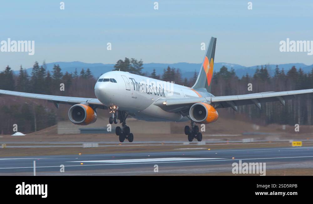 airplane airbus 330 sunclass airlines landing panning left closeup view ...