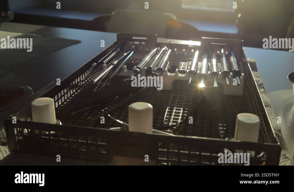 the dentist's tool kit is in a special box in the sunlight. The sun is ...