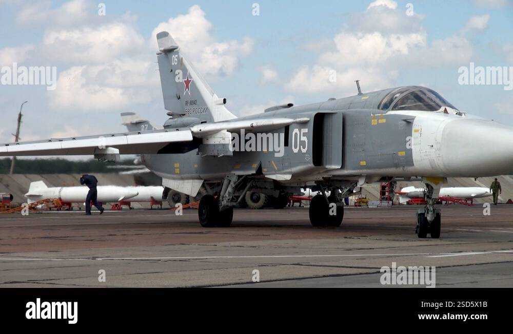 Su-24 (Fencer) - supersonic bomber moves from parking lot towards ...