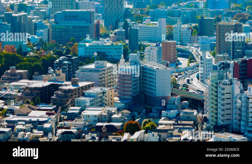 A timelapse of miniature cityscape in Tokyo high angle long shot ...