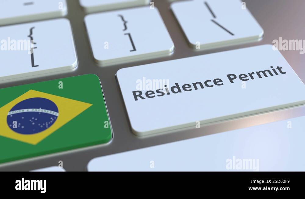 Residence Permit text and flag of Brazil on the buttons on the computer ...