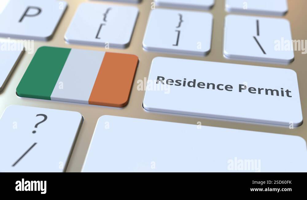 Residence Permit text and flag of the Republic of Ireland on the ...