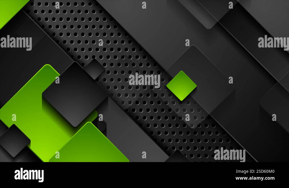 Green and black moving squares on dark perforated background Stock ...