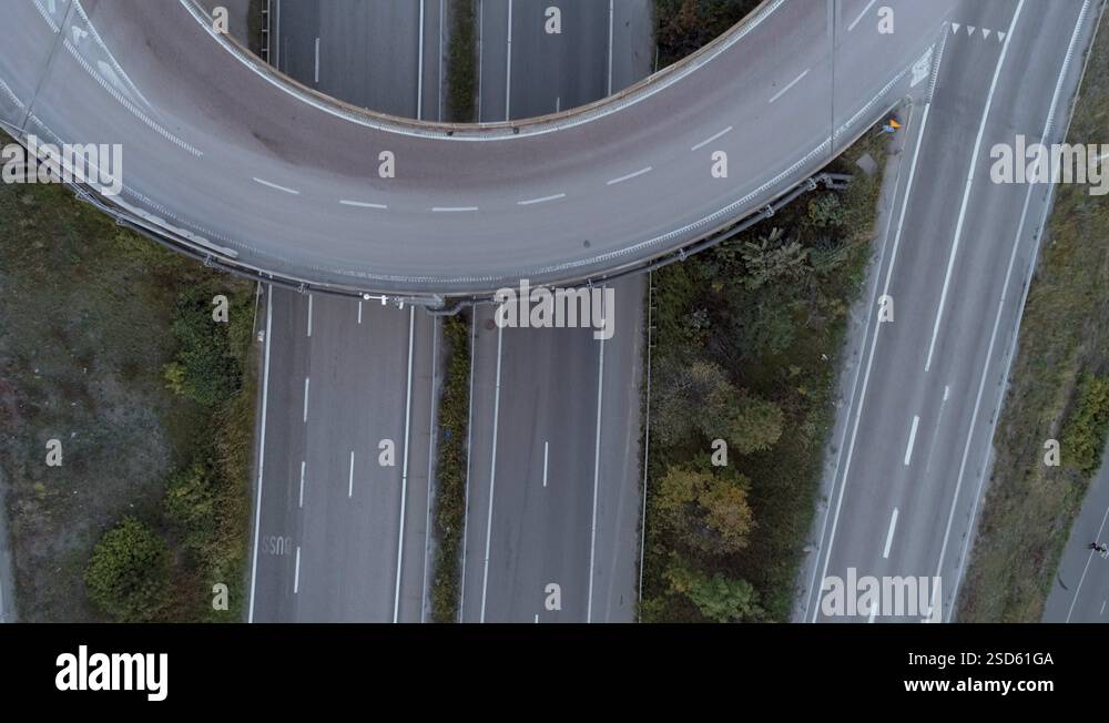 Aerial top down view of elevated highway interchange traffic Stock ...