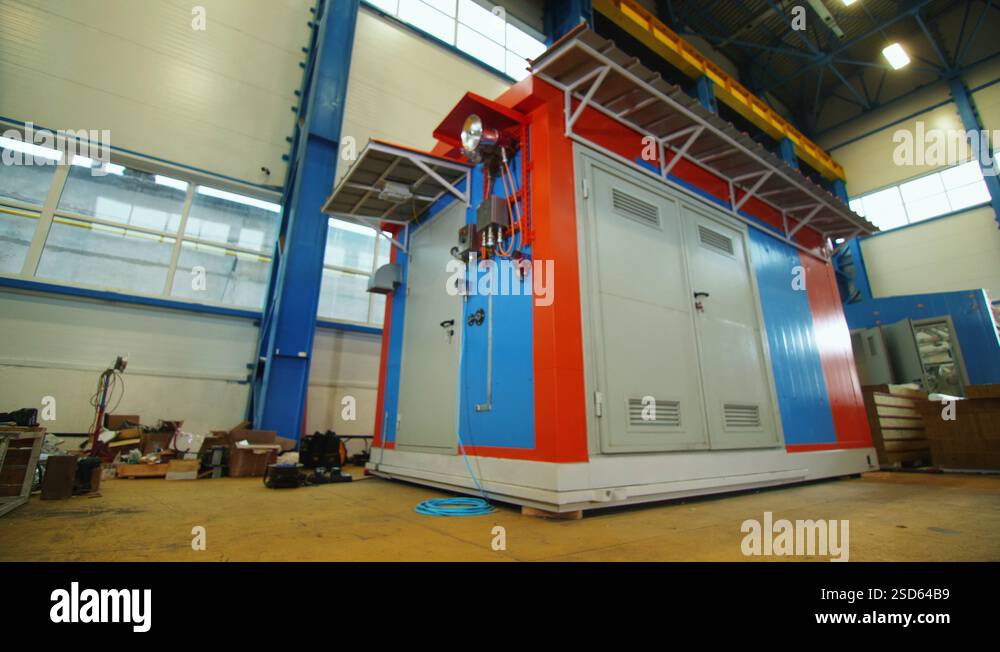 blue and orange substation in workshop of refinery plant Stock Video ...