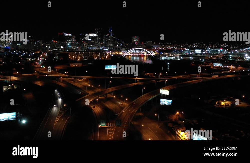 Night city lights Nashville Tennessee and highway interchange Stock ...