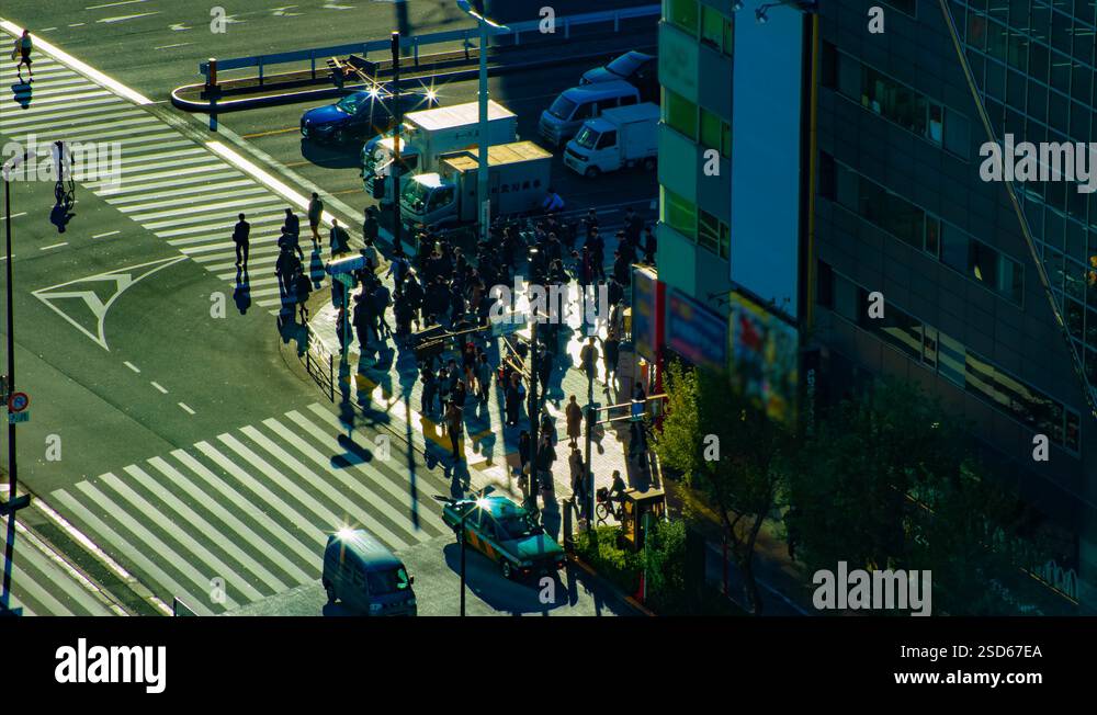 A timelapse of street at the urban city in Tokyo high angle long shot ...