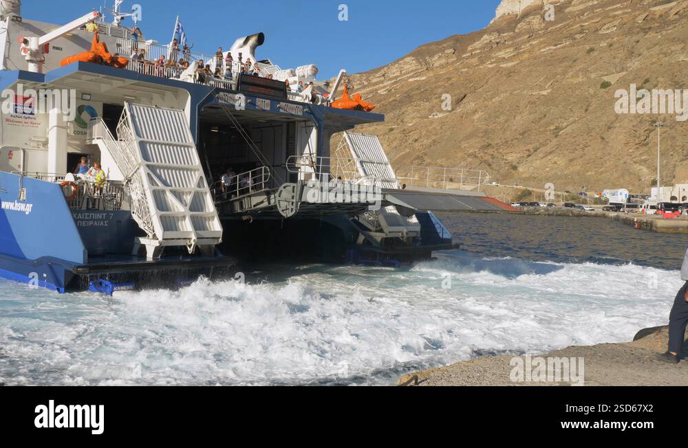 Highspeed Cruise ship Catamaran Cosmote 7 arriving to the port on ...