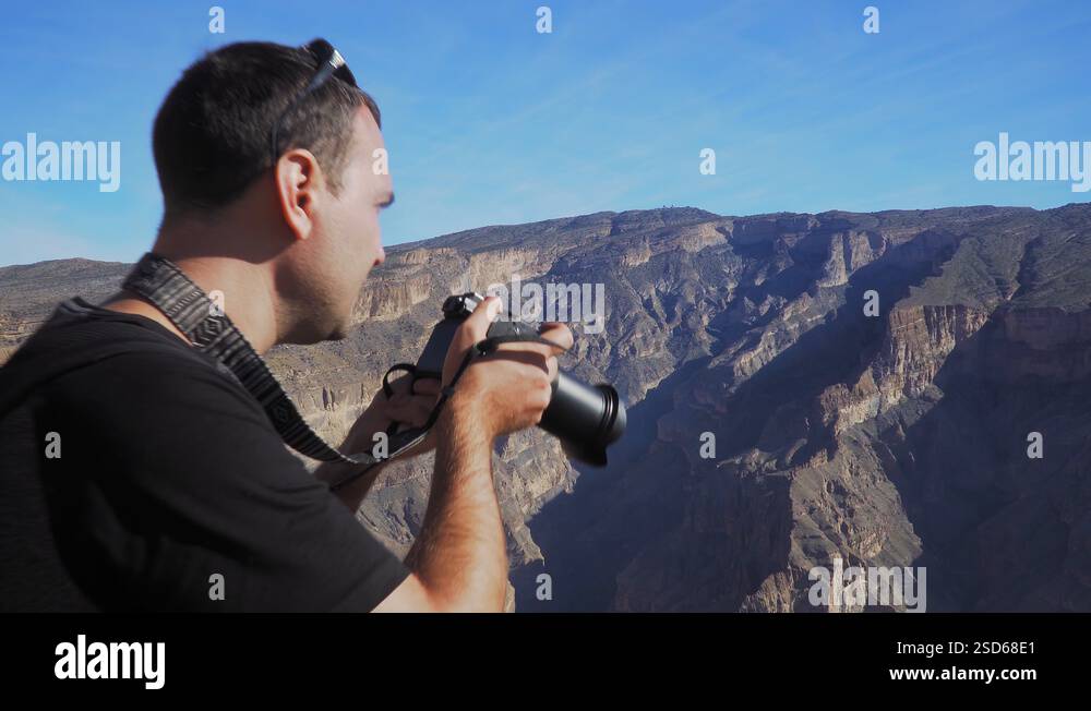 Young Foreign Male Tourist Taking Photos on Professional Camera of Wadi ...