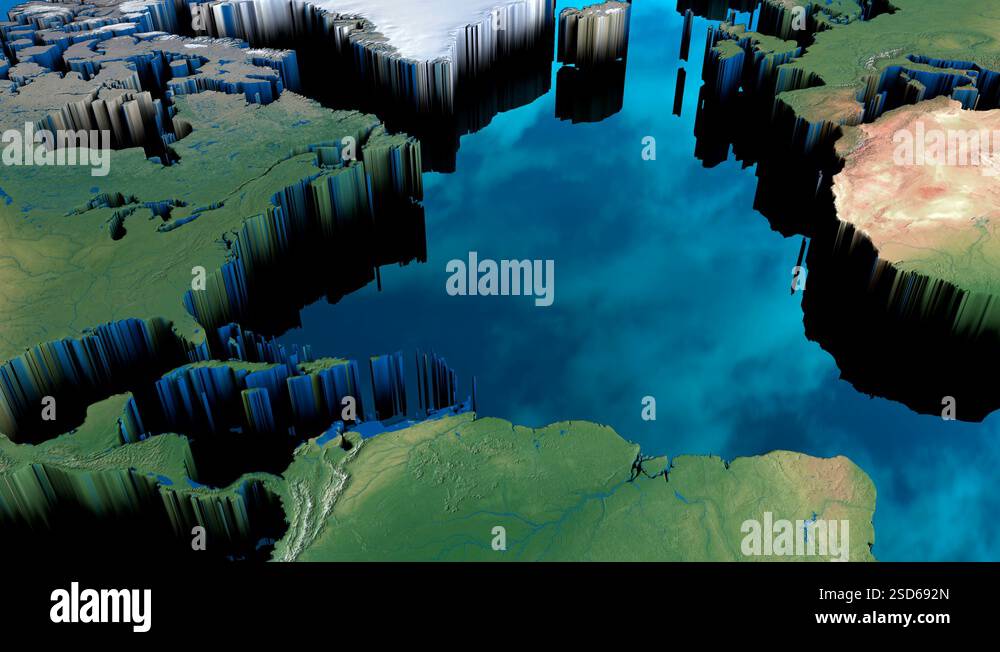 Sea level rise, world map completely submerged by the sea Stock Video ...