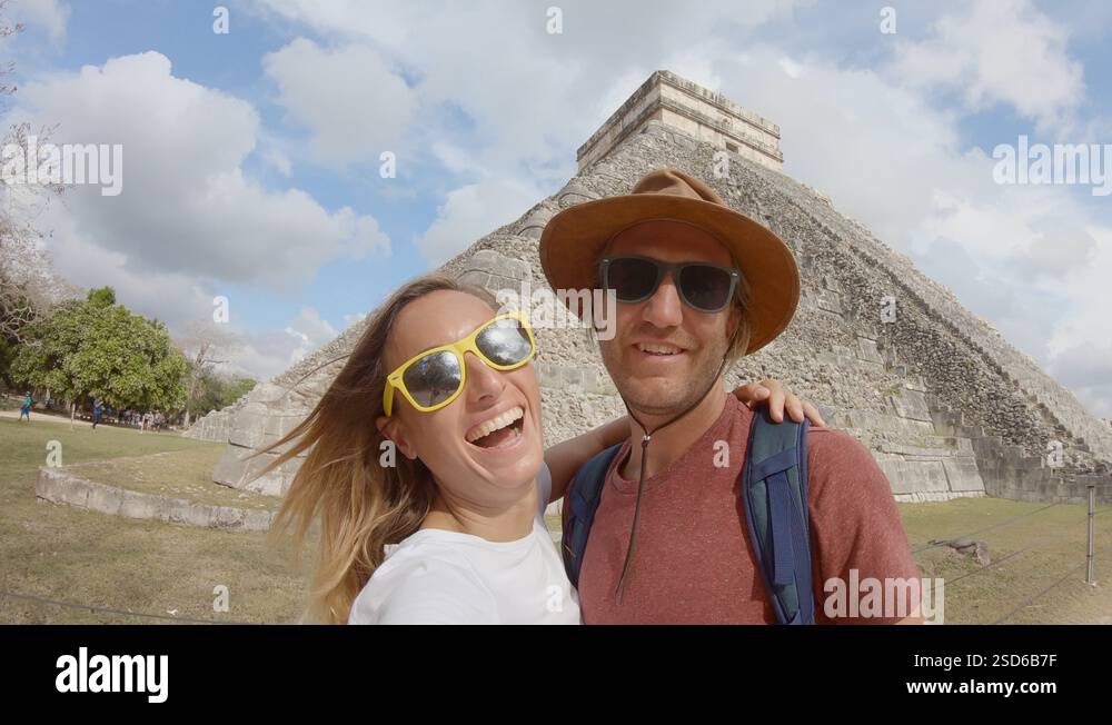 Self portrait in front of famous ancient Mayan pyramid in Mexico Stock ...