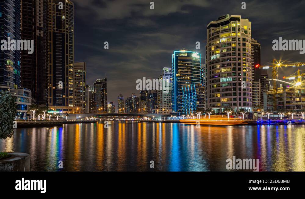 Dubai marina in UAE, landscape, architecture, skyscrapers cinemagraph ...