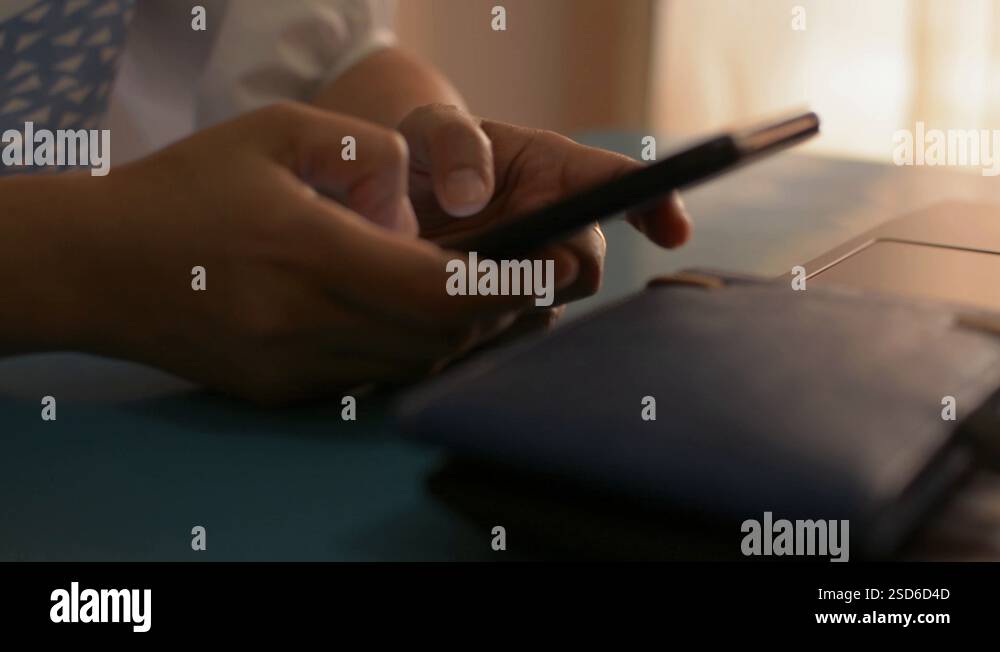 Close up woman hands texting message on mobile smart phone for ...