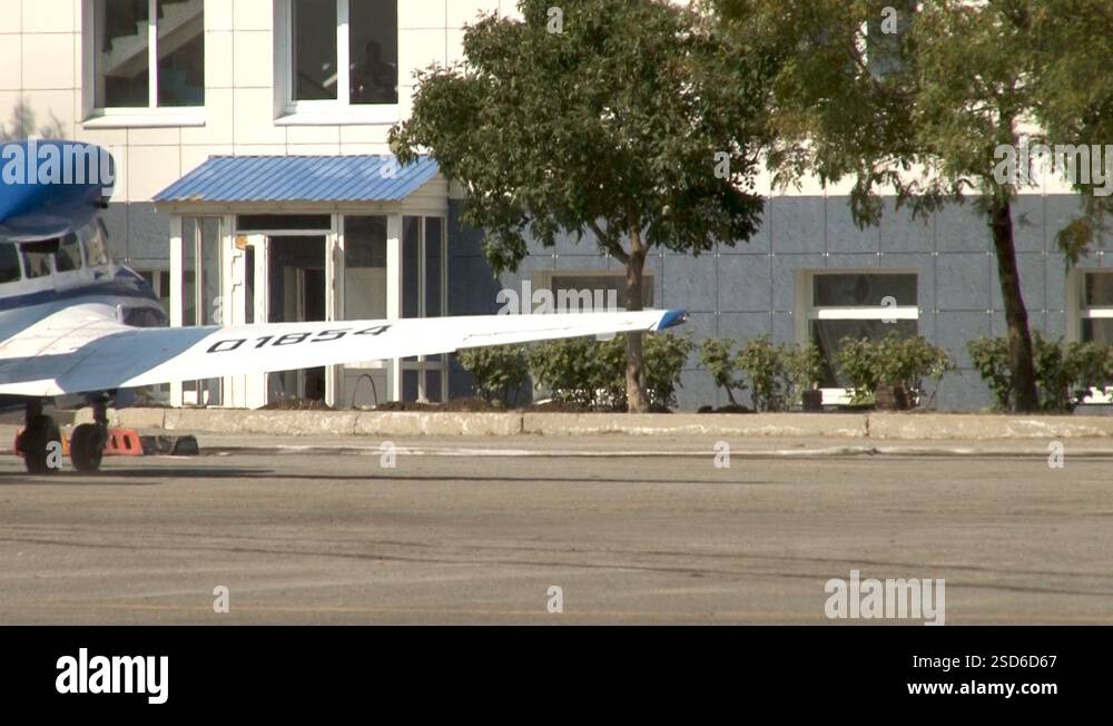 Beriev Be-103 Russian light amphibious aircraft. moves to parking lot ...