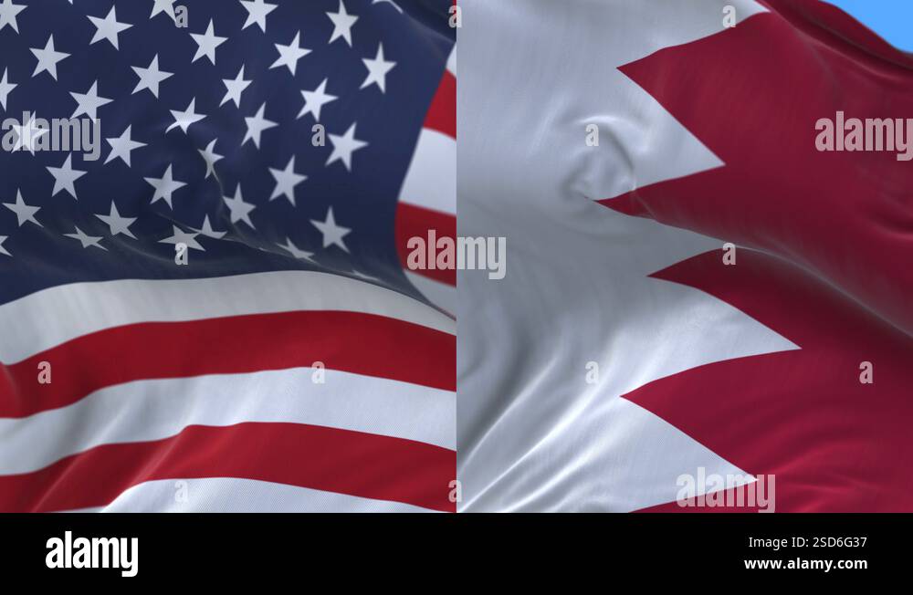 4k United States of America USA and Bahrain National flag in wind ...