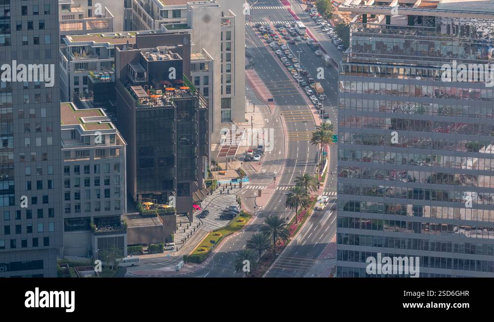 Skyline view of intersection traffic on Al Saada street near DIFC ...