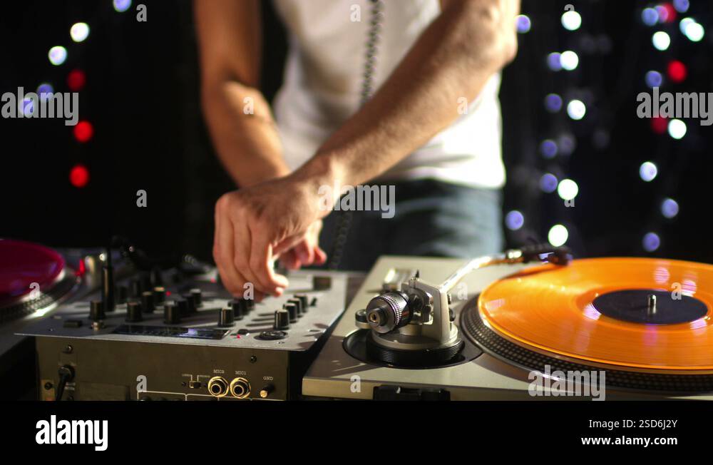 dj mixing records turntables male party club disco vinyl Stock Video ...