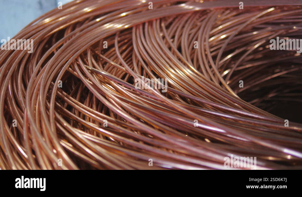 Close-up beautiful copper wire cable plant. The drawing process of ...