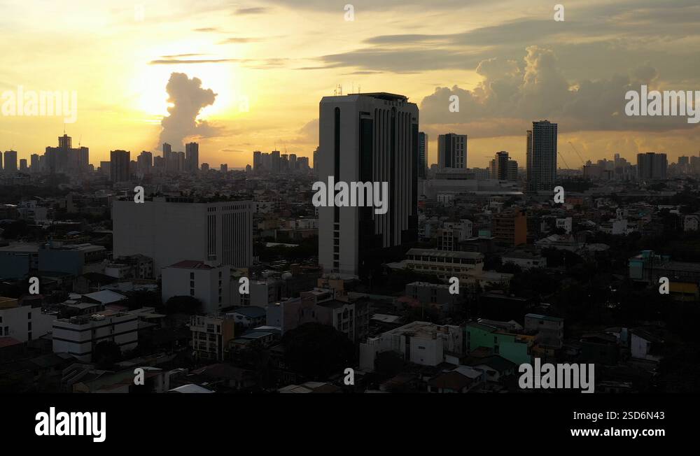 Aerial Philippines Manila Mandaluyong City September 2019 Sunset 4K ...