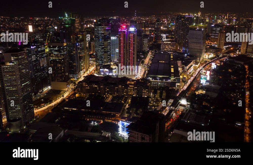 Aerial Philippines Time Lapse Manila Downtown Mandaluyong City Night ...