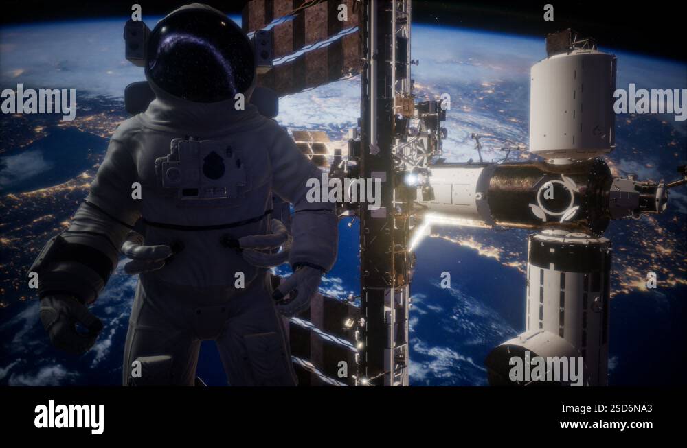 International Space Station and astronaut in outer space over the ...