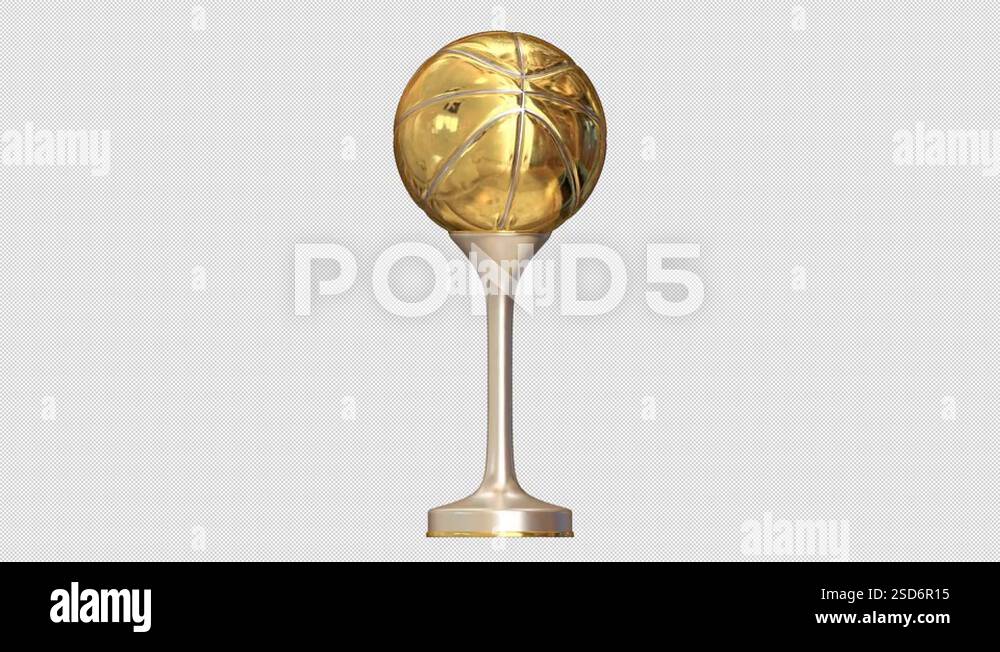 Animated spinning gold basketball trophy with silver seams and silver ...
