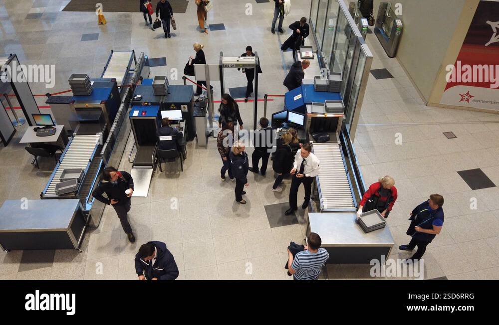 Airport security checkpoint. Passengers are checked for prohibited ...