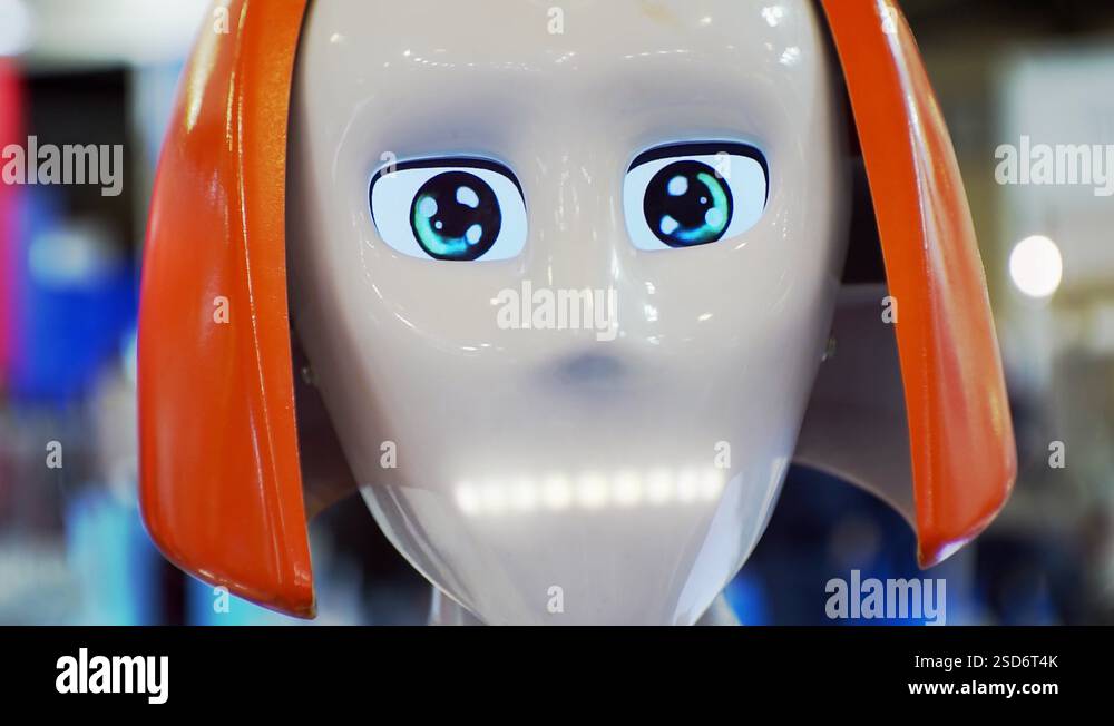 Head with the lightning eyes of a humanoid robot Stock Video Footage ...