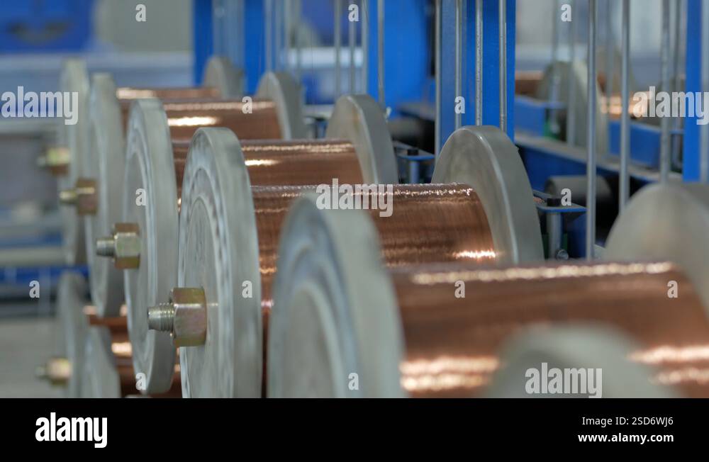 Copper winding Wire Manufacturing Process. Cable production plant Stock ...