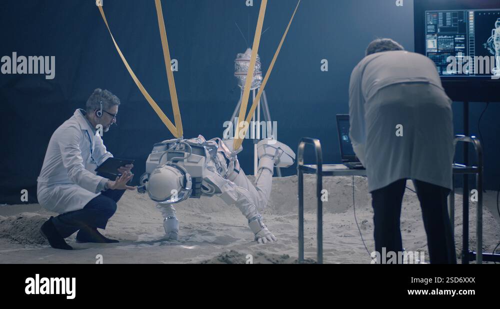 Astronaut and scientists testing for zero-gravity Stock Video Footage ...